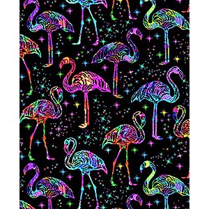 Quality Fabric Flamingo Rainbow Neon on Black 100% Cotton 1/4 Yard (18x22)