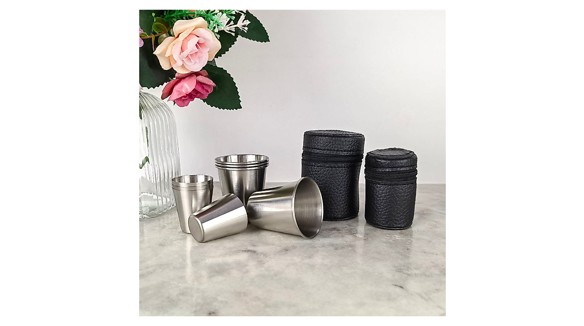 FLASHCastle 4-Piece Stainless Steel Shot Cups for Whiskey & Liquor