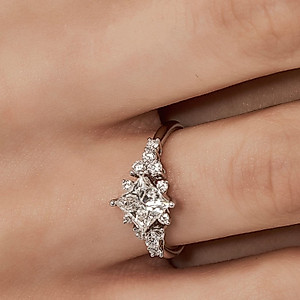 Unique Engagement Rings for Women Princess Cut 1-1/3 Carat(ctw) Moissanite Engagement Ring Platinum Plated Silver 10K 14K 18K Gold Wedding Anniversary Promise Rings with Text Engraving(Platinum Plated Silver)