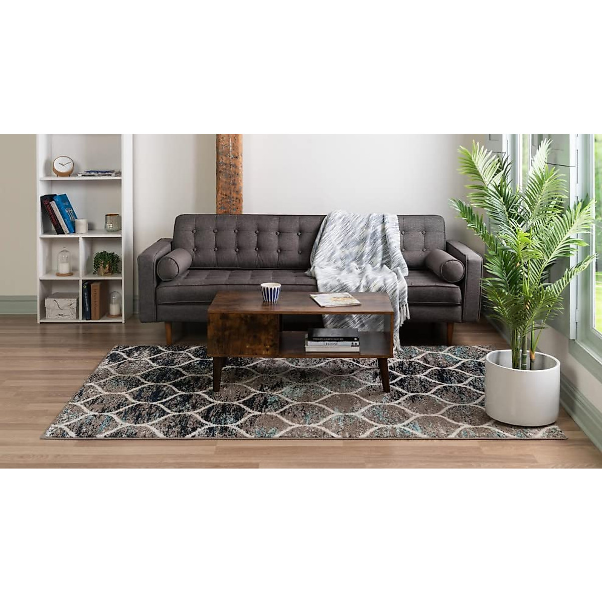 Unique Loom Trellis Frieze Collection Area Rug - Rounded (8' x 10', Blue Multi/ Ivory)