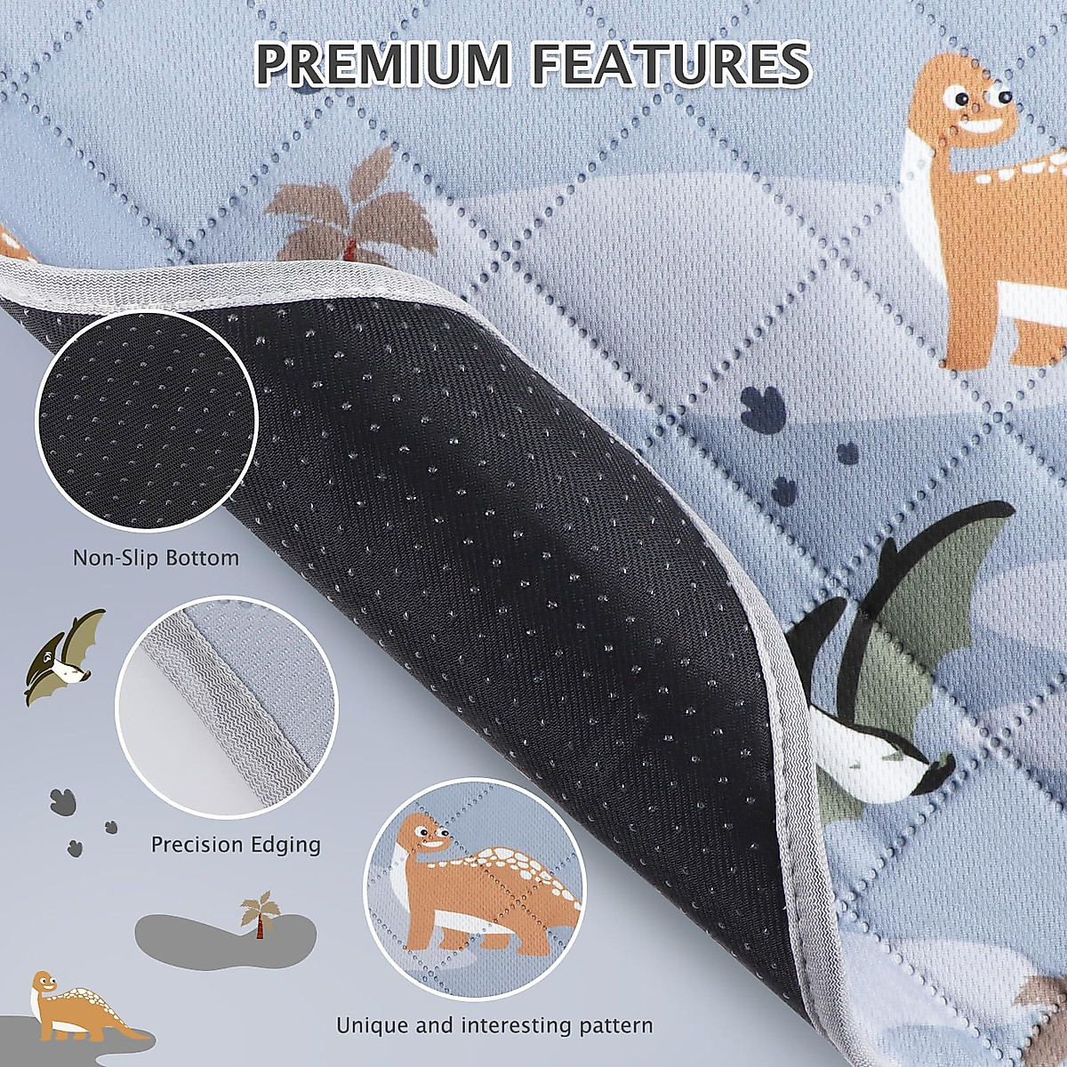 BVAGSS Washable Pee Pads for Dogs, 2 Pack Reusable Leakproof Puppy Wee Wee Pad, Non-Slip Waterproof Pet Training Pads, Super Absorbent Whelping Pads XH081 (Grey Dinosaur, 24X18 Inch (Pack of 2))