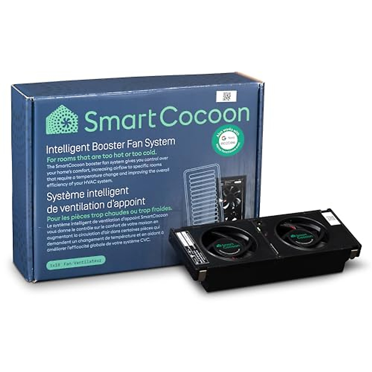 SMARTCOCOON 3"X10" Intelligent Booster Fan System - Integrates With Ecobee & Nest Smart Thermostats - Increase Airflow to Bedroom & Syncs To Your HVAC System - Renter Friendly Floor Fan For Vent