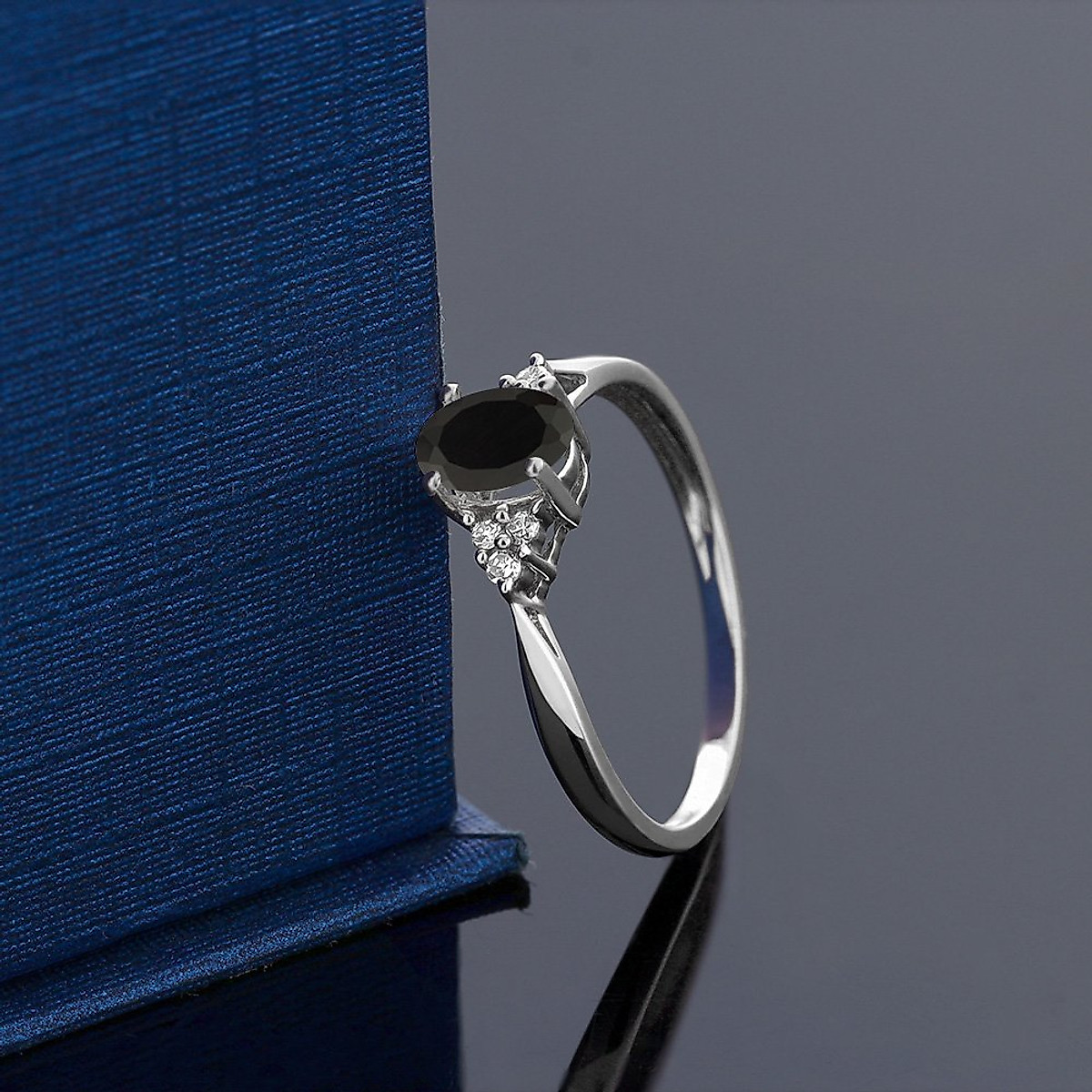 Gem Stone King 14K White Gold Gemstone Birthstone and White Diamond Engagement Ring | Oval Shape 6X4MM | Wedding Anniversary Promise Gold Ring For Women | Available in Size 5, 6, 7, 8, 9