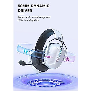 Gvyugke Captain 500 Wireless Gaming Headset, 2.4GHz USB Wireless Headset with Microphone for PS4/PS5/PC/Switch, Bluetooth 5.2 Gaming Headphones with 40H Battery, RGB Light, Ergonomic Design（White）