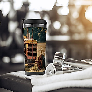 NTVOWPZO Travel Mug Old Tractor Photoes Farm Coffee Cup Reusable Insulated Tumbler with Lid Travel Coffee Mug Stainless Steel Insulated Coffee Tumbler for Coffee Tea And Drinks