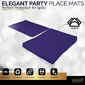 Paper Placemat Disposable, Purple Place Mats with Scalloped Edges, Durable Paper Placemat for Holiday Wedding Party Supplies Decor, 9.75 X 14 Inches, Pack of 50 - by SparkSettings