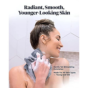 SUTERA - Exfoliating Shower Towel, Premium Japanese Scrub Wash Cloth, Deep Cleanse for Body Face, Microabrasion Duo Fibers Durable Quick Drying, Asian Spa Skin Care Bath Washclose, Extra Long Design