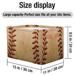 Baseball Storage Basket,Softball Large Toys Storage Cube Box with Handles, Collapsible Laundry Basket Rectangular Waterproof Storage Organizer Bin for Nursery Bedroom Playroom Shelves Gift Basket