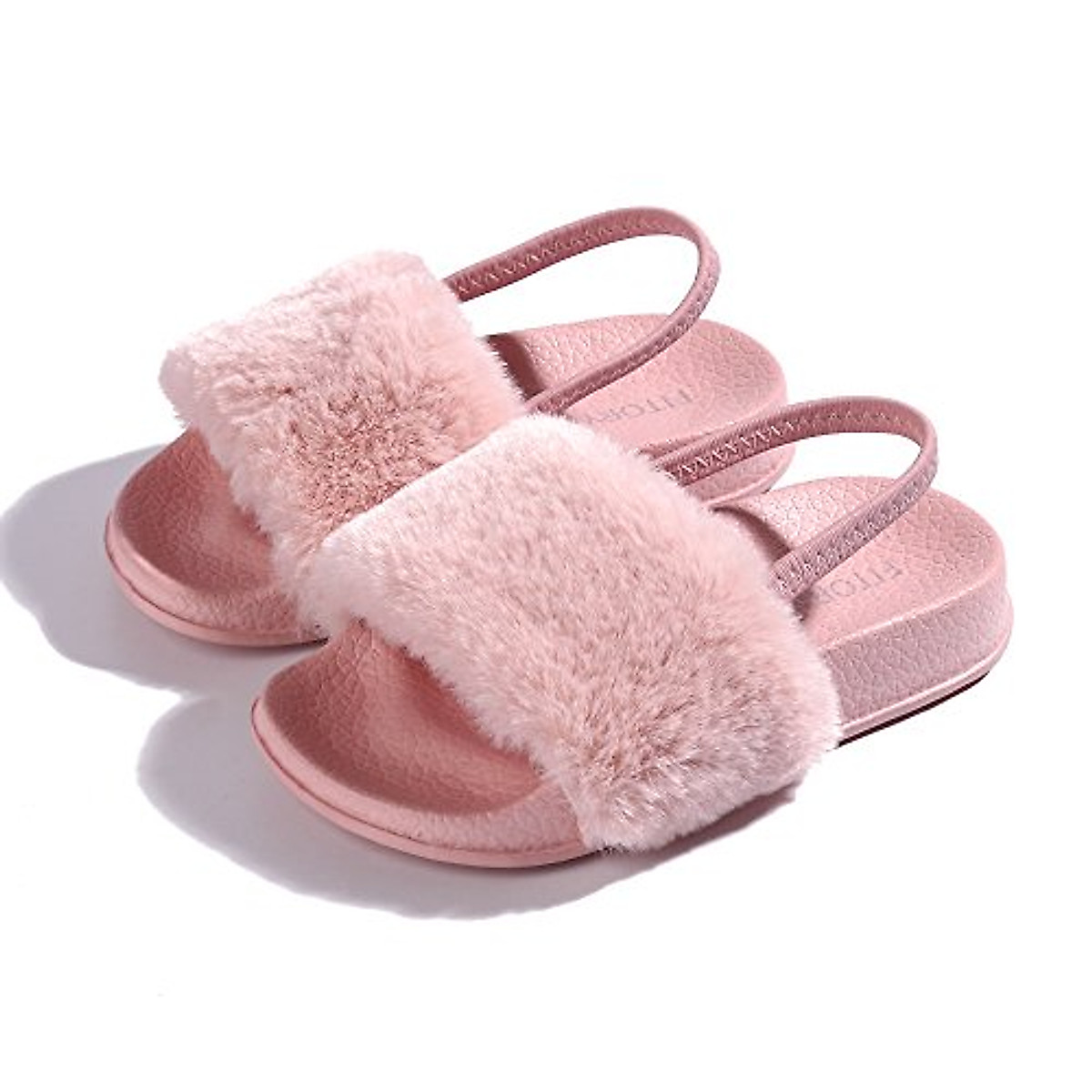 FITORY Girls Sandals Toddler, Faux Fur Slides with Elastic Back Strap Flats Shoes for Kids