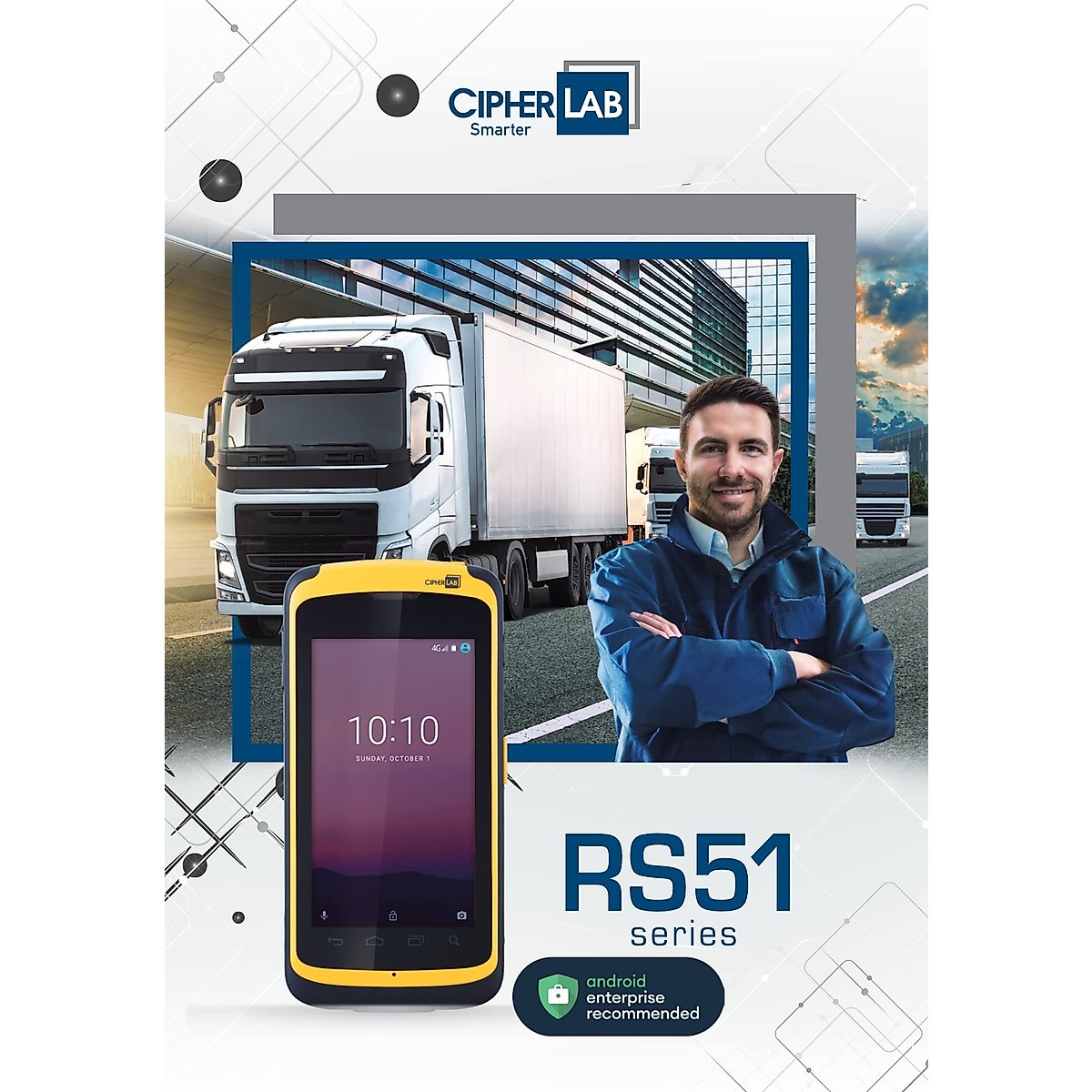 CipherLab RS51 2D Imager Android 8.1 LTE/BT/WiFi/GPS/NFC/GMS Barcode Scanner 4.7" HD Touch Screen