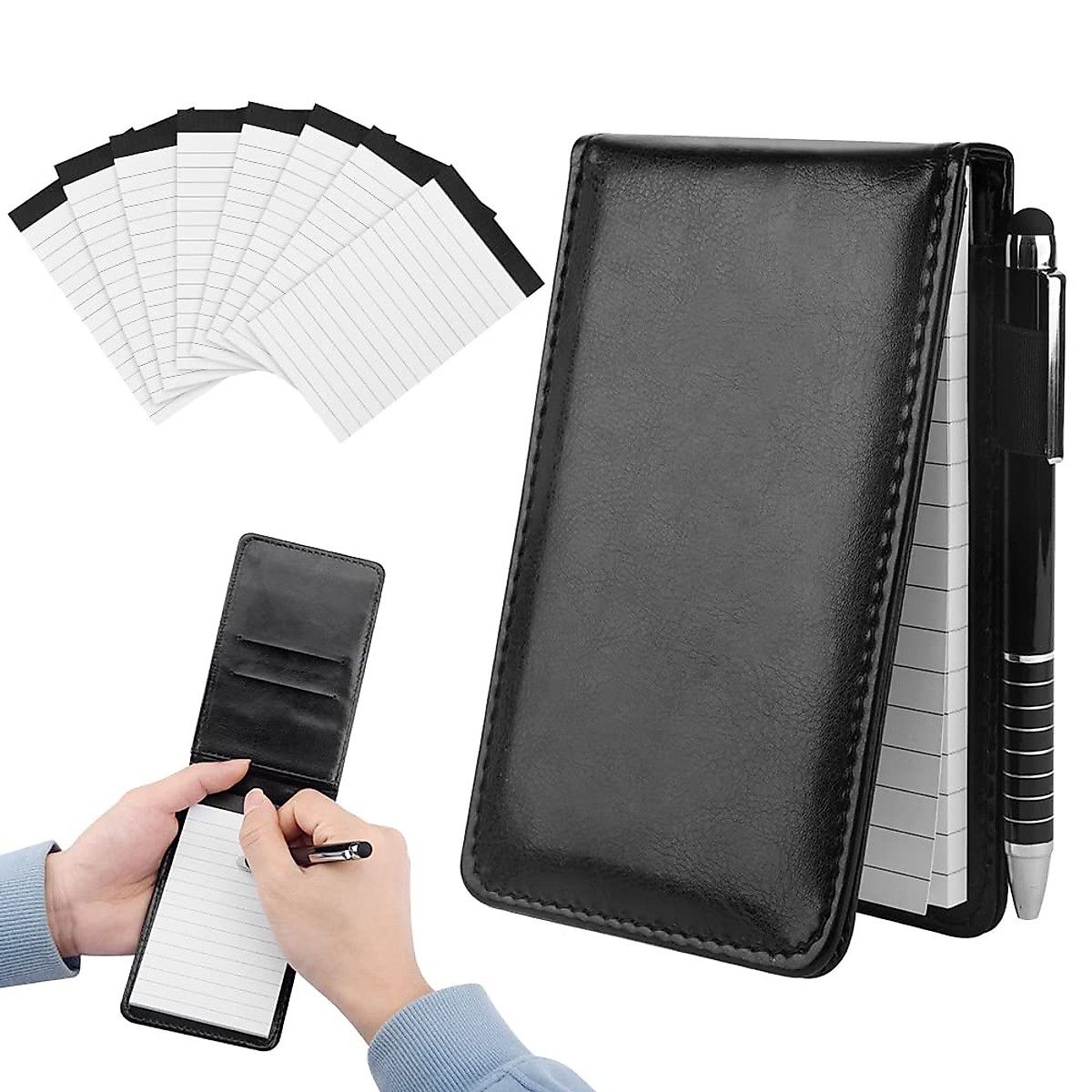 11pcs Pocket Notepad Set, Pocket Notepad Holder, Mini Memo Book Refill with 50 Lined Sheets, Metal Pen, Office & School Supplies(size:11pcs)