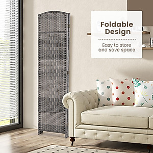 Giantex Room Divider 4 Panel, 6FT Tall Folding Privacy Screen with Solid Wood Frame, Hand-Woven Texture, Fully Assembly, Freestanding Wall Partition Room Dividers for Bedroom Office Patio