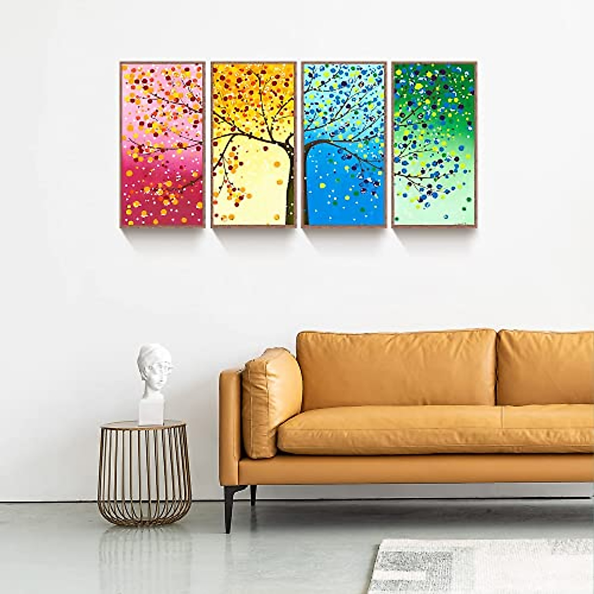 FULL HOUSE Canvas Wall Art 4 Seasons Colorful Trees Framed Canvas Prints Aesthetic Wall Paintings for Living Room Bedroom Office Home Decor, 4 Panels