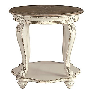 Signature Design by Ashley Realyn French Country Two Tone Round End Table, Chipped White