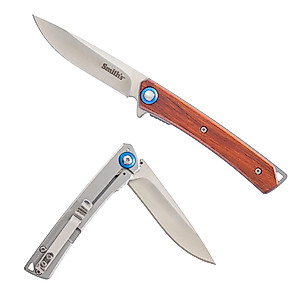 Smith's 51304 Ecesis Pocketknife – 3.00" Stainless Steel Blade – Natural Wood Handle – Slim Design – Flip Open – Pocket Clip – Everyday Carry – Gift for Men – Frame Lock Straight Edge Blade