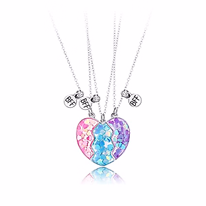 DOYYCA Friendship Necklace Best Friend Necklace Gifts for 3 Girls Magnetic Matching Heart Pendant BFF Necklaces for Sister (A: Heart)