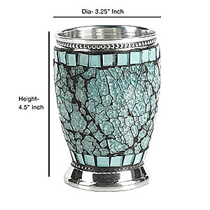 nu steel Iceberg Collection Decorative Makeup Brush Cup Holder Tumblers for Bathroom Countertops, Desk, Dorm, and Vanity, Aqua Mosaic Finish