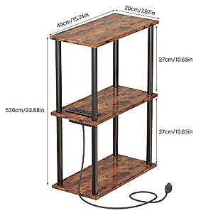 Lifenite Small Side Table with Charging Station Set of 2, Narrow End Table with USB Ports and Outlets, 3-Tier Skinny Nightstand, Slim Sofa Table for Small Space, Bedside Table for Living Room, Bedroom