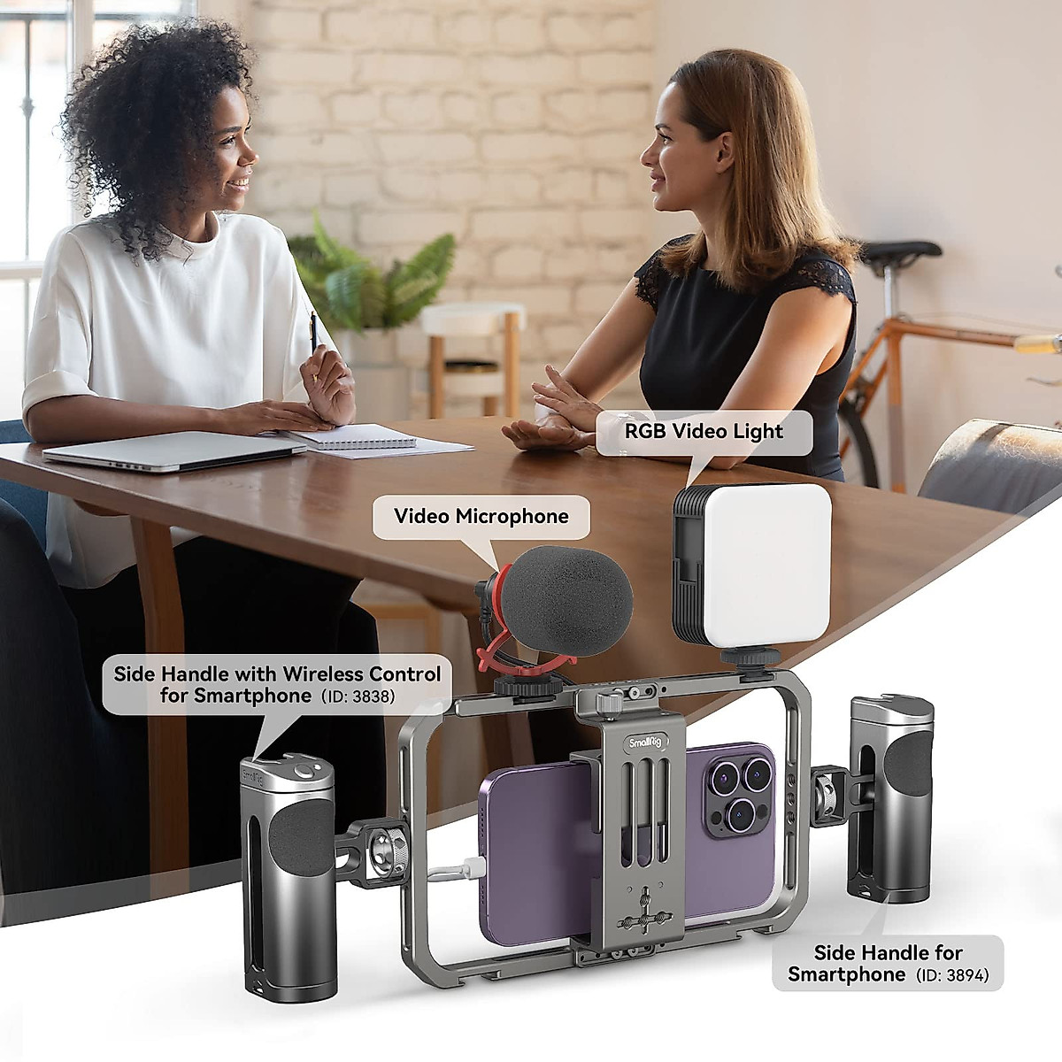 SmallRig Universal Smartphone Video Rig for iPhone 16 15 14 for Samsung, Filmmaking Vlogging Rig Aluminium Alloy Phone Video Cage Grip with Cold Shoe Mount for Videomaker Videographer