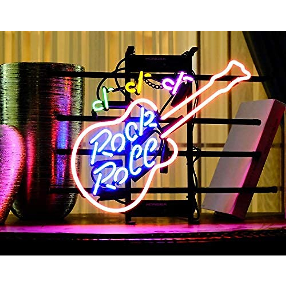 XPGOODUSA guitar-music- Neon Sign17”×13” for Home Bedroom Garage Decor Wall Light, Striking Neon Sign for Bar Pub Hotel Man Cave Recreational Game Room