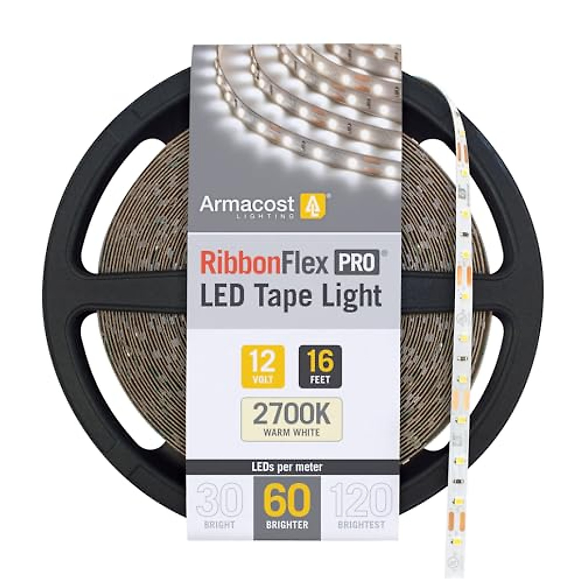 Armacost Lighting 132230 16.4 ft. LED Tape Light Soft White (2700K) RibbonFlex Pro Series 60, Dimmable, 250 Lumens per ft., 12-Volt
