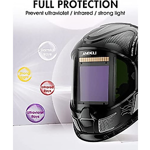 ANDELI Welding Helmet,Panoramic 180° Large Viewing True Color Solar Powered Auto Darkening Welding Helmet with Side View 4 Arc Sensor Wide Shade 4/5-8/9-13 Welder Mask for TIG MIG ARC Grinding Plasma