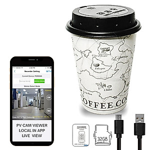 Lawmate PV-CC10W outdoor 1080P Covert Coffee Cup Lid Camera DVR with WiFi with 32GB Micro SD Card, 720p