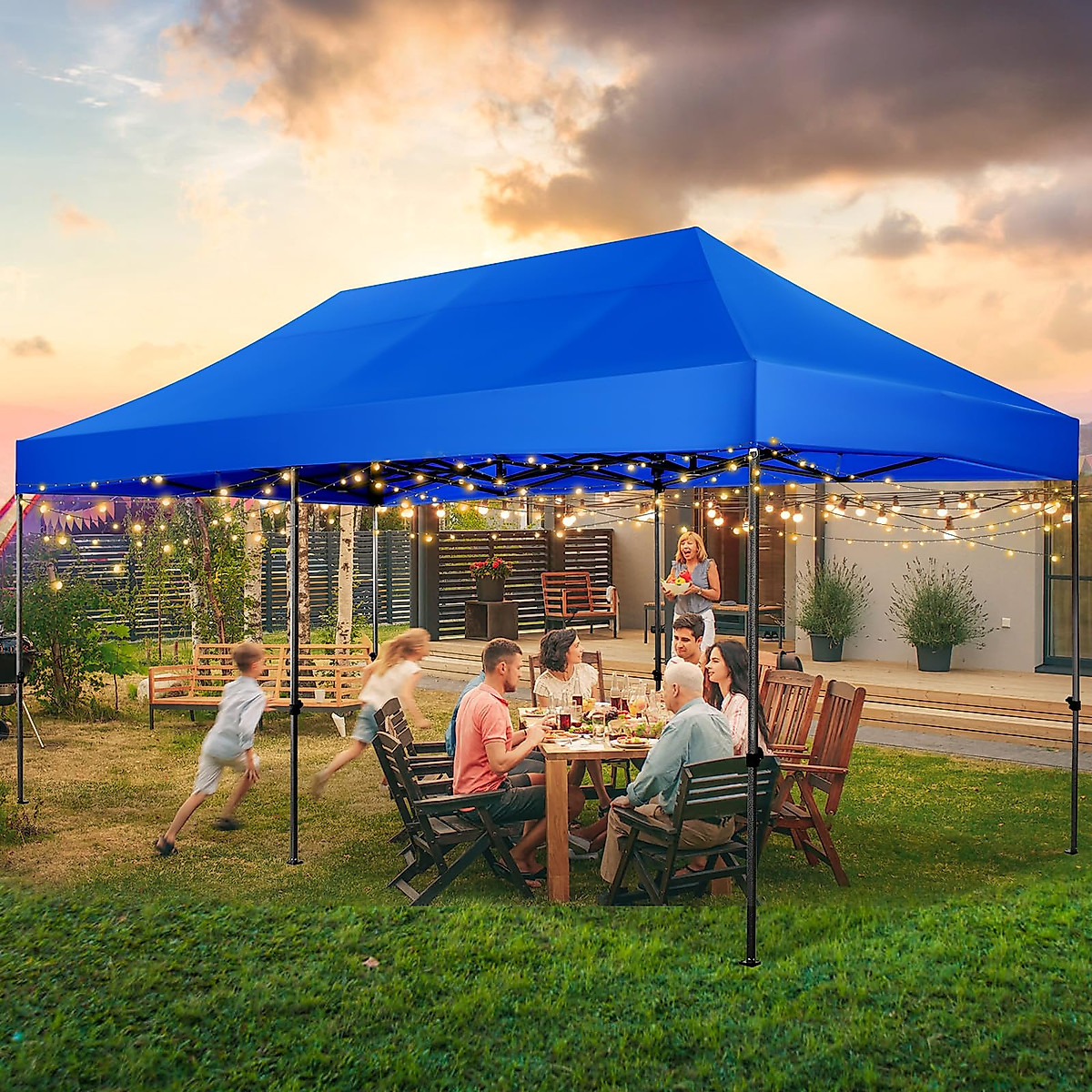 Tooluck 10x20 Heavy Duty Pop up Canopy Tent without Sidewalls Folding Height Adjustable Easy up Canopy UPF 50+ All Weather Waterproof Outdoor Instant Shelter Party Tent with Roller Bag Blue
