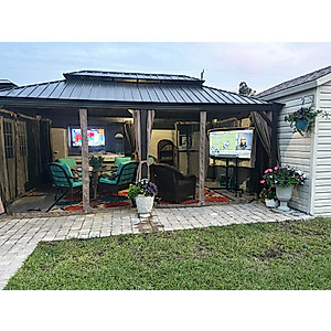 Domi Outdoor Living 12’ X 20’ Hardtop Gazebo, Outdoor Aluminum Frame Canopy with Galvanized Steel Double Roof, Outdoor Permanent Metal Pavilion with Curtains and Netting for Patio, Backyard and Lawn