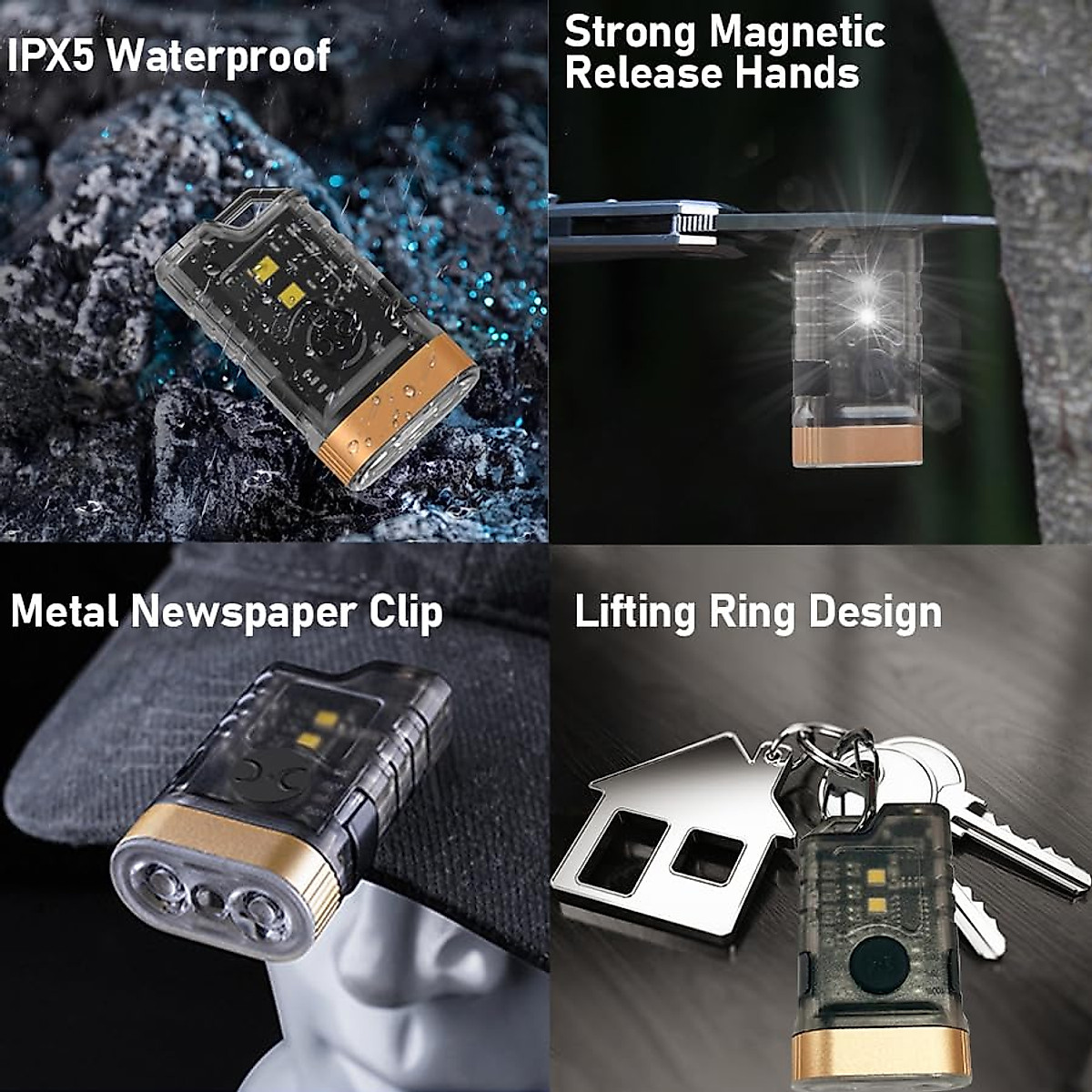 LED Small Powerful EDC Flashlight, 365nm UV Black Light, Mini Led Flashlight 1500 LM, USB C Rechargeable Mini Keychain Flash Light with Clip, Tail Magnet, 9 Modes, Waterproof Pocket Flashlights 2 PC