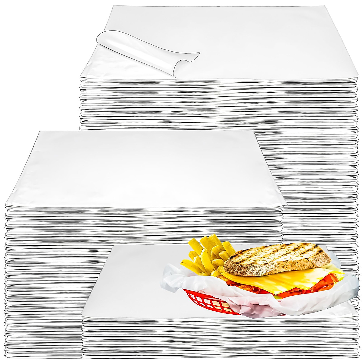 MotBach 500 Sheets Greaseproof Deli Wrappers,12" x 12",White Disposable Pre Cut Wax Paper Sheets Food Basket Liners Food Tray Liners Kraft Sandwich Wrapping Paper for Picnic Festival Fair Party BBQ