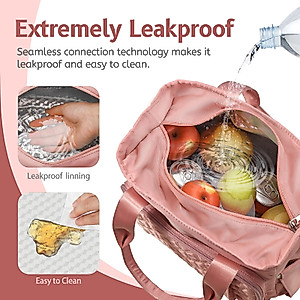 Insulated Lunch Bag for Women, Large Lunch Tote Bag with Removable Shoulder Strap, Lunch Box for Women, Leak Proof Cooler Lunch Bag for Work Picnic Hiking Beach (Pink)