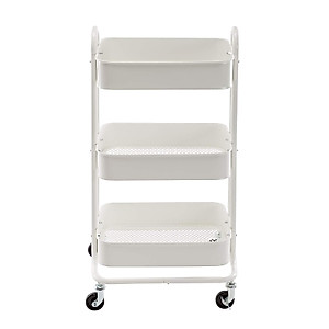 walsport 3-Tier Utility Carts for Kitchen Bathroom Bedroom Office, Rolling Cart Metal Mesh Storage Organizer Mobile Utility Cart with Caster Wheels with Handle,White
