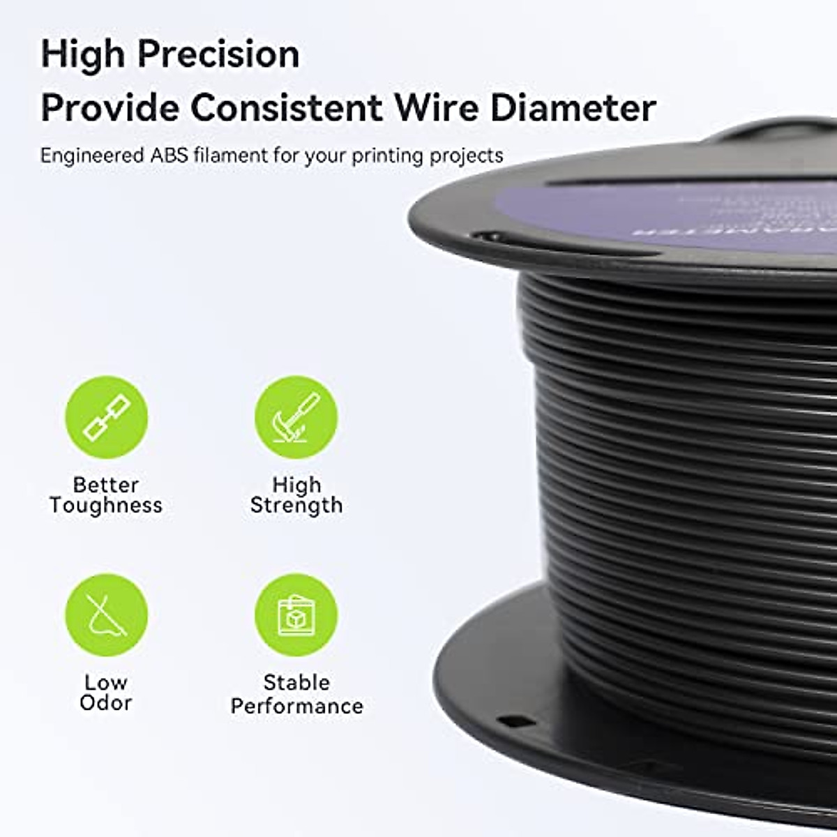 NAGA ABS 3D Printer Filament 1.75mm, High Toughness & High Hardness ABS Filament, 1kg Spool(2.2lbs), Dimensional Accuracy +/- 0.03 mm (Black)
