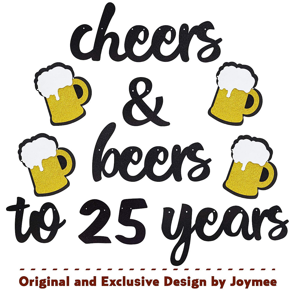 25th Birthday Decorations Cheers and Beers to 25 Years Banner Black Glitter Happy Birthday Wedding Anniversary Party Supplies