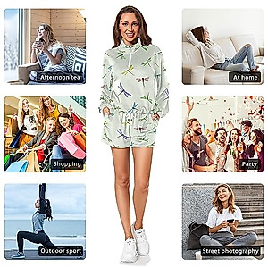 Kigai Colorful Dragonfly Jogging Suits for Women Lounge Cozy Long Sleeve Half Zip Lapel Collar Sweatsuit Set,XL