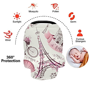 Nursing Cover Breastfeeding Scarf Romantic Travel in Paris- Baby Car Seat Covers, Stroller Cover, Carseat Canopy (g)