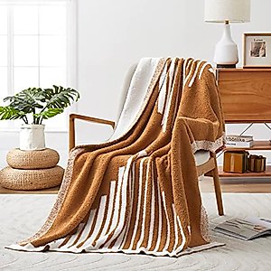 Oli Anderson Triangle Knit Throw Blanket for Couch, Lightweight Cozy Blanket and Throws with Plush Reversible Microfiber, Fluffy Blanket for Travel, Bed, Sofa, 50"x60", Caramel