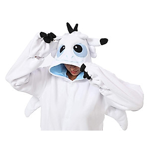 dressfan Animal White Dragon Onesie Pajamas Costume Halloween Cosplay Costume Christmas Pajamas for Unisex Adults Teens XXL