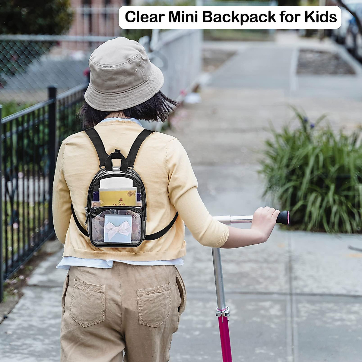 USPECLARE Clear Mini Backpack with Size 7.5"x2.8"x9" for Girls , Waterproof Small Clear Backpack for Security Travel, Concert & Sport Events(Black)