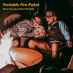 Fire Poker for Fire Pit, 28 inch Fireplace Poker, Removable and Portable Fire Pit Accessories, Heavy Duty Solid Steel Fireplace Camping Fire Tool, Rust-Resistant Black Finish