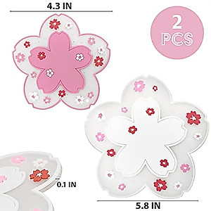 2Pcs Cherry Blossom Coasters for Coffee Table - Heat Resistant Cherry Blossom Decor Non Slip Mat Clear Coasters Table Cup Mat Coffee Mat Gift - Cute Coasters for Drinks Set of 2 for Home, Office, Bar
