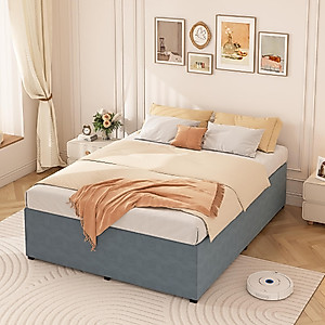 FMDMR 18 Inch Queen Bed Frame, The Metal Platform Bed Frame Queen Size with Fabric Cover Set, Heavy Duty Steel Slats Support, No Box Spring Needed, Under Bed Storage Space, Easy Assembly