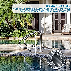 Antourlamm Stainless Steel Handrail 1PCS Swimming Pool Handrails, Easy-to-Install Hand Grab Rail for Inground Pool Entry, for Garden Backyard Water Parks