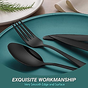 Black Silverware Set with Steak Knives,Black Flatware Set for 12,72-Piece Stainless Steel Tableware Cutlery Set,Kitchen Utensils Spoon and Fork Set,Dishwasher Safe