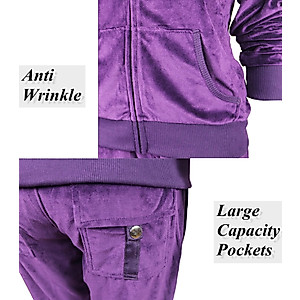 LeeHanTon Women Jogging Suits Sets Velour Outfit Athletic Zip Up Hoodie and Sweatpants Solid Workout 2 Pieces Tracksuit Purple M