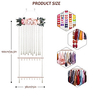 cherrboll Hair Bow Holder for Girls, Headband Organizer w/16 Hooks, Hanging Hair Clips Organization for Nursery Decor Room Wall