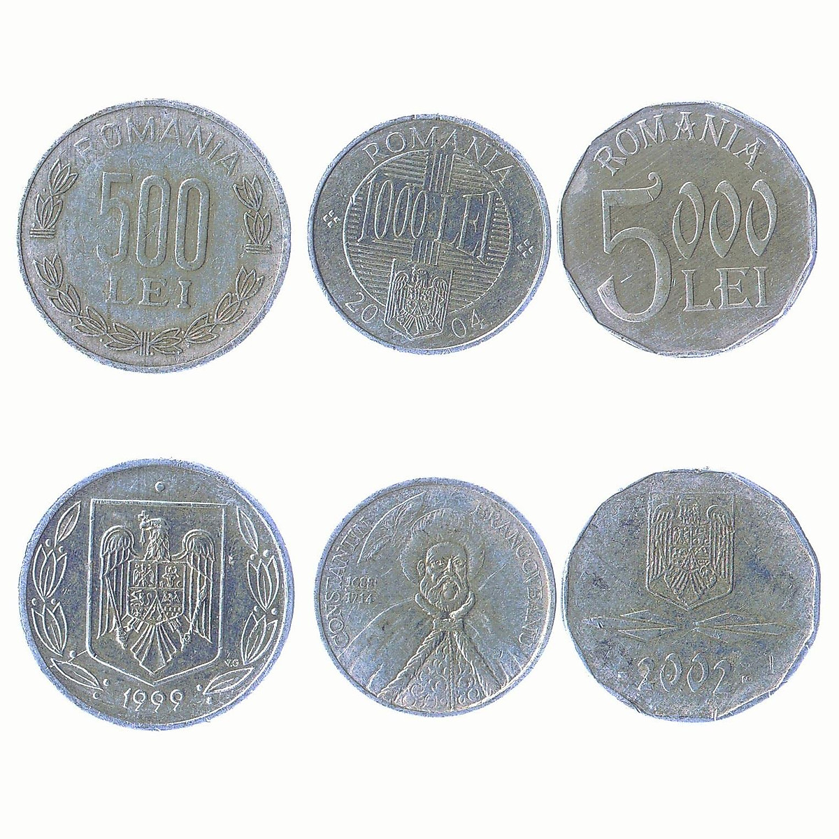 3 Coins from Romania | Romanian Coin Set Collection 500 1000 5000 Lei | Circulated 1999-2006 | Constantin Brâncoveanu