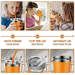 Rommeka Kids Tumblers with Lids and Straws, 5 Pack Upgrade 12oz Stainless Steel Unbreakable Toddler Cups Spill Proof with Colorful Sleeve, Reusable Drinking Cup for Adults and Children