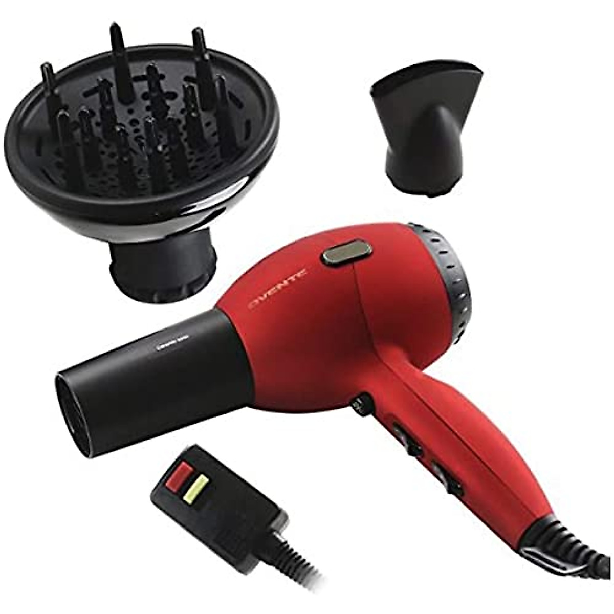 Ovente 1875 Watt Professional Hair Dryer with Diffuser, Ionic & Tourmaline Technology, For Body, Volume & Smoothing, Concentrator Attachment & Travel Bag, Lightweight for Home Use, Black & Red X3400BR